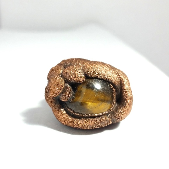 Handmade | Jewelry | Tigers Eye Copper Plated Ring Adjustable | Poshmark